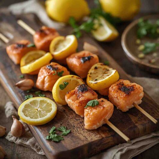 Lemon Garlic Salmon Skewers - Cooking Kart